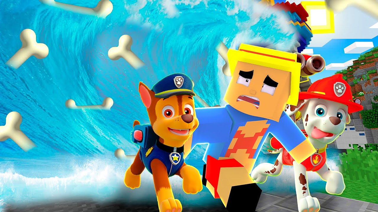 PAW PATROL Y PANCRI VS TSUNAMI DE HUESOS EN MINECRAFT 🦴 - MineNest ...