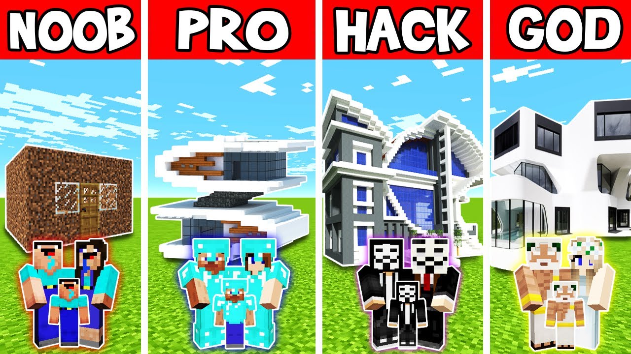 Minecraft Battle : Family New Resort House Build Challenge - Noob Vs Pro Vs Hacker Vs God ...