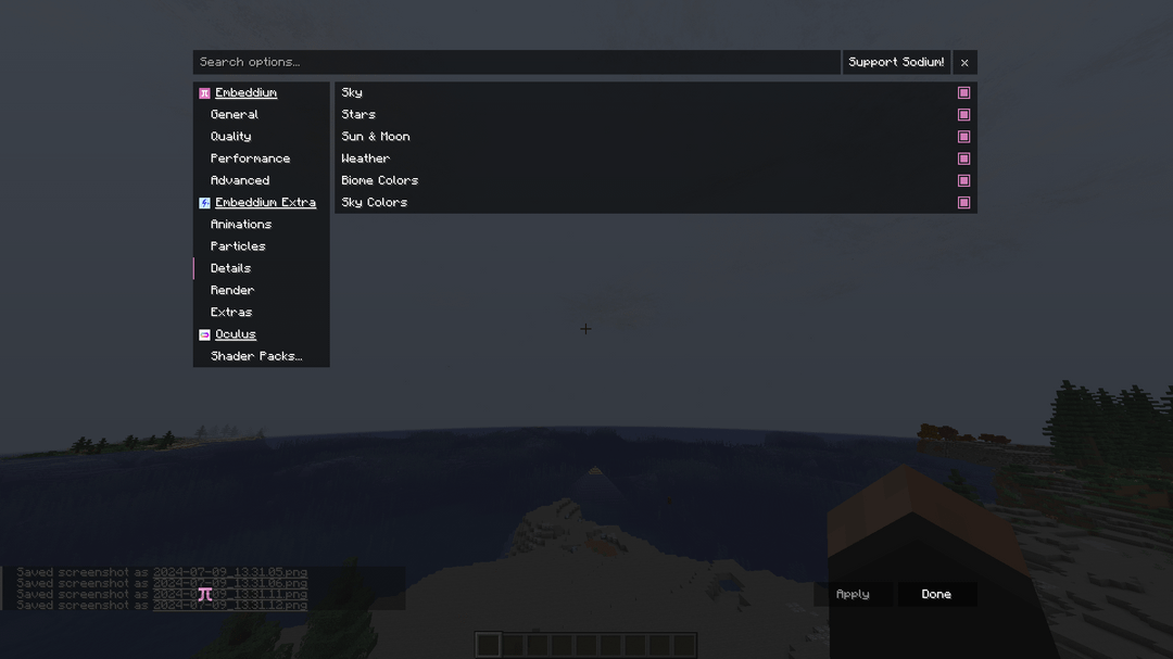Why is embeddium mod not showing me the sky or the sun and moon? I have ...