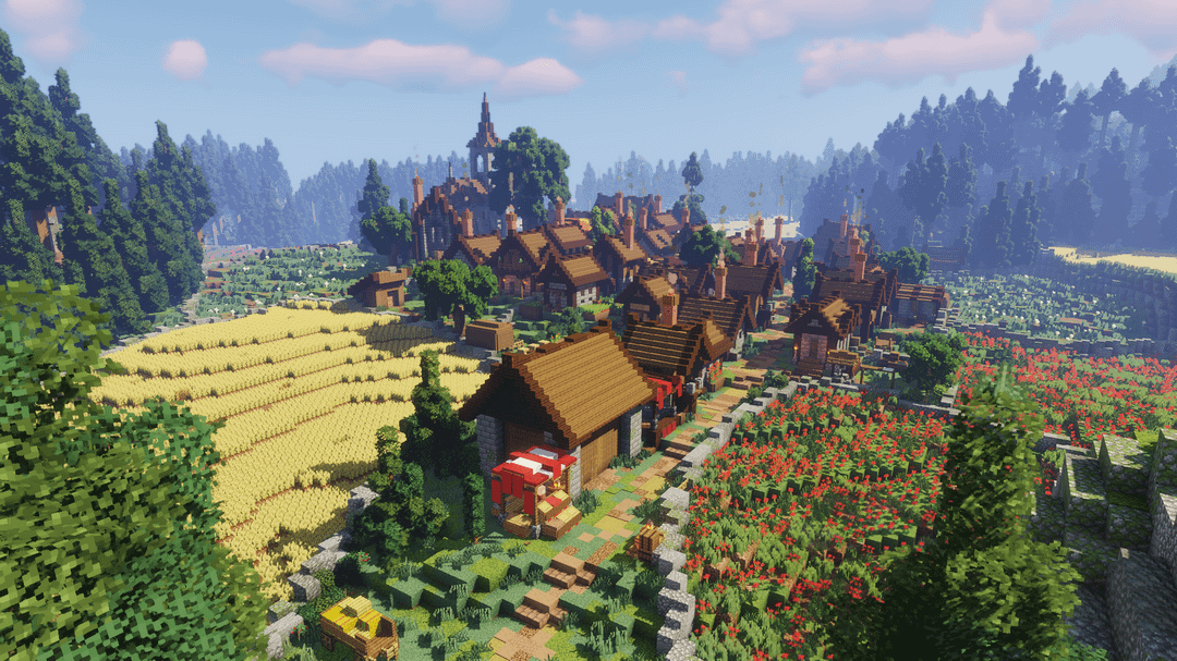 Tried building a medieval village with fields inside my pine forest ...