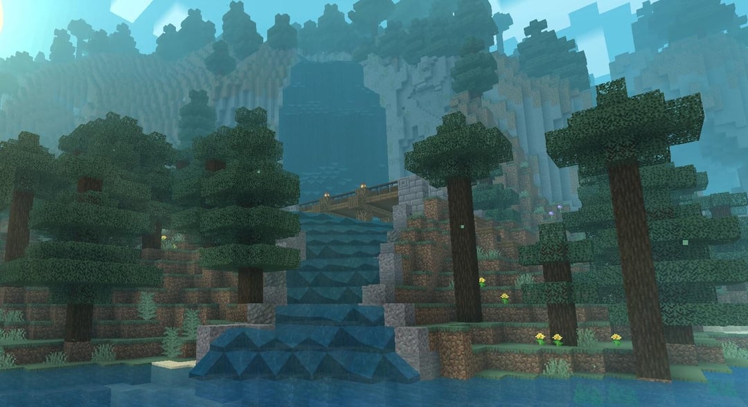 A waterfall and some trails I built for my fictional Minecraft national ...