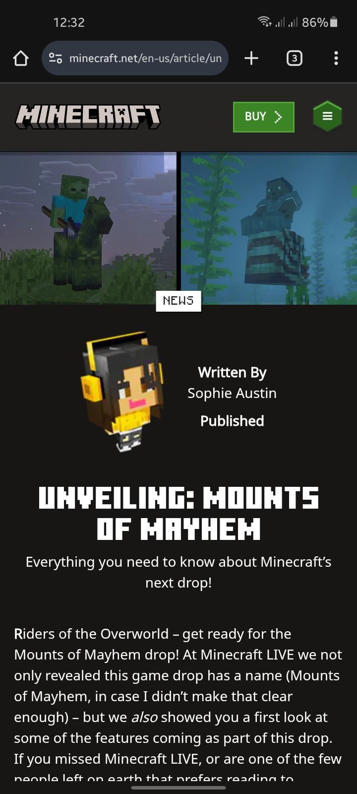 The new Minecraft article has the words "READING ROCKS" hidden in it ...