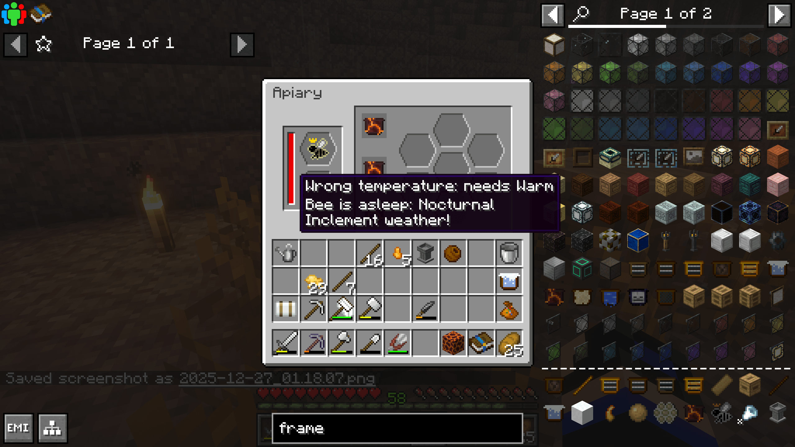 I'm about to throw this bee into lava! Crafted 3 Warm Frames, and It ...