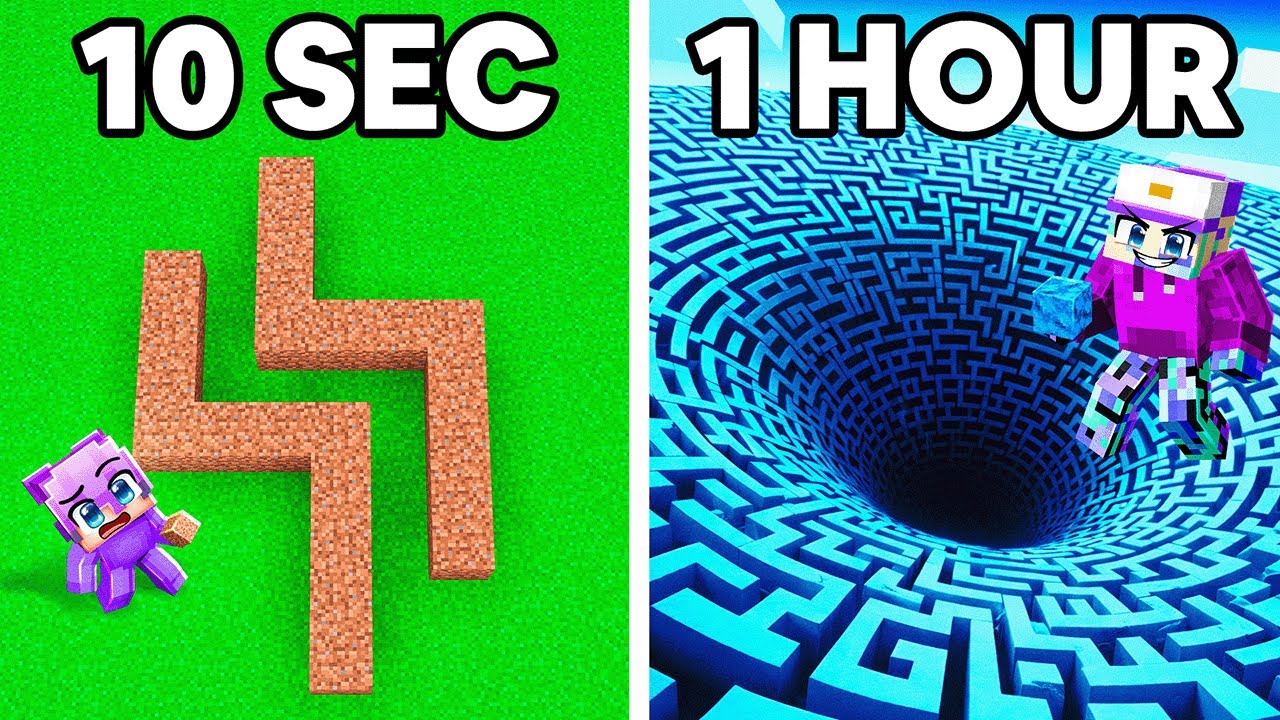 10 Seconds vs 1 Hour GIANT MAZE Build Challenge! - MineNest, Mine Nest