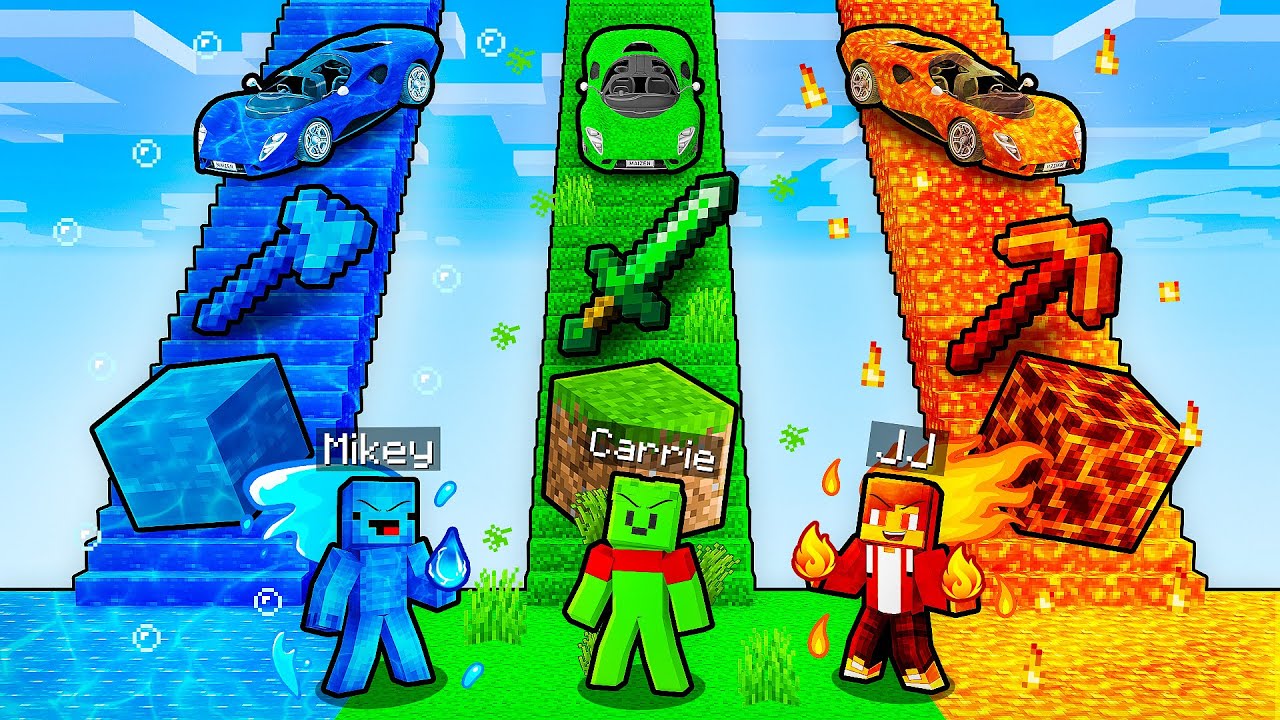 JJ vs Mikey vs Carrie: ELEMENTAL BATTLE in Minecraft - Maizen ...