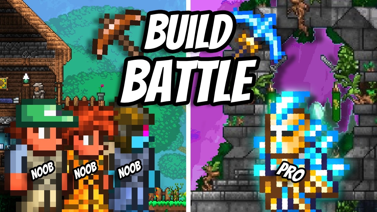 3 vs 1 Terraria Build Competition (Pros vs Joes) - MineNest, Mine Nest
